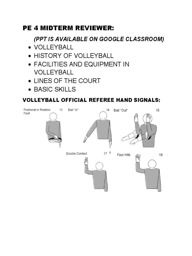 Pe 4 Midterm Reviewer: Volleyball History of Volleyball Facilities and Equipment in Volleyball ...