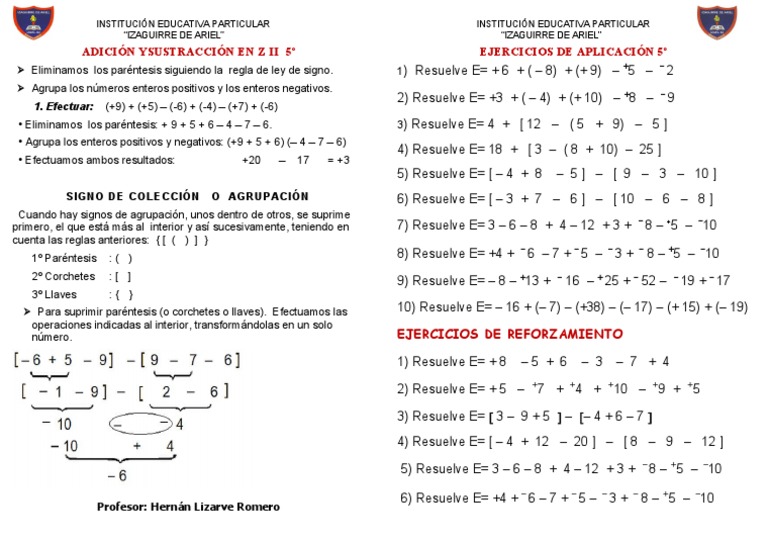 Suma y Resta Con Números Enteros II 5º | PDF | Matemáticas