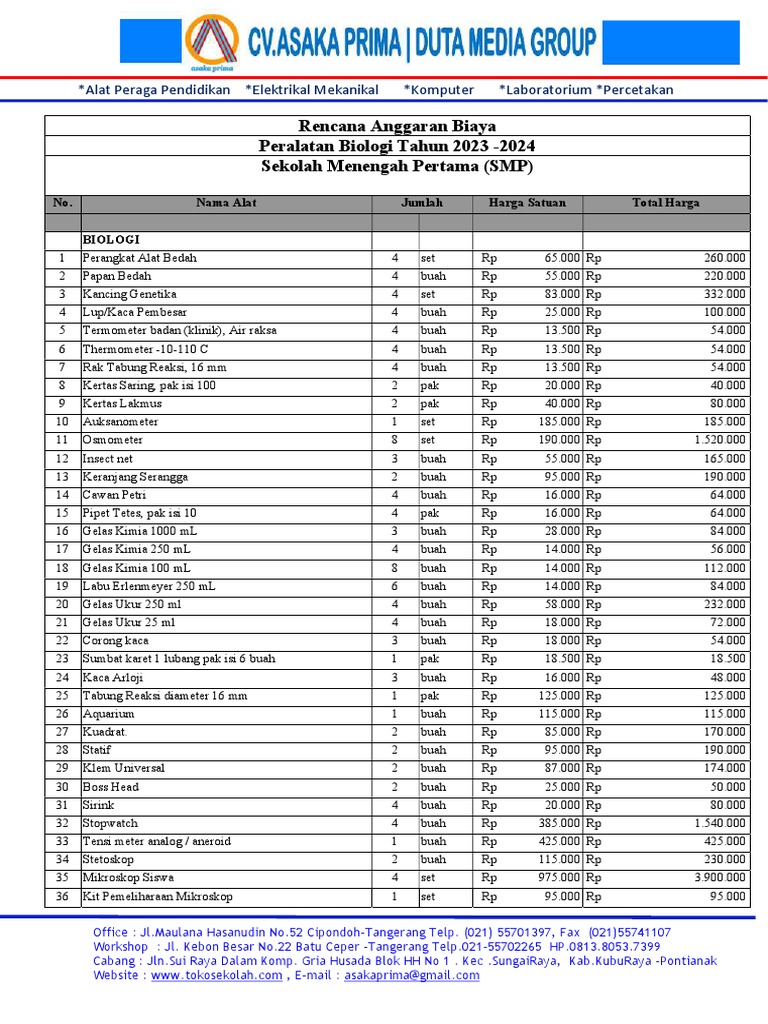 Paket Peralatan Laboratorium IPA Biologi SMP 2023 - SIPLah Asaka Prima ...