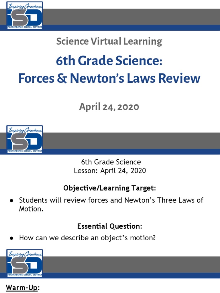 Science Virtual Learning: 6th Grade Science: Forces & Newton's Laws ...