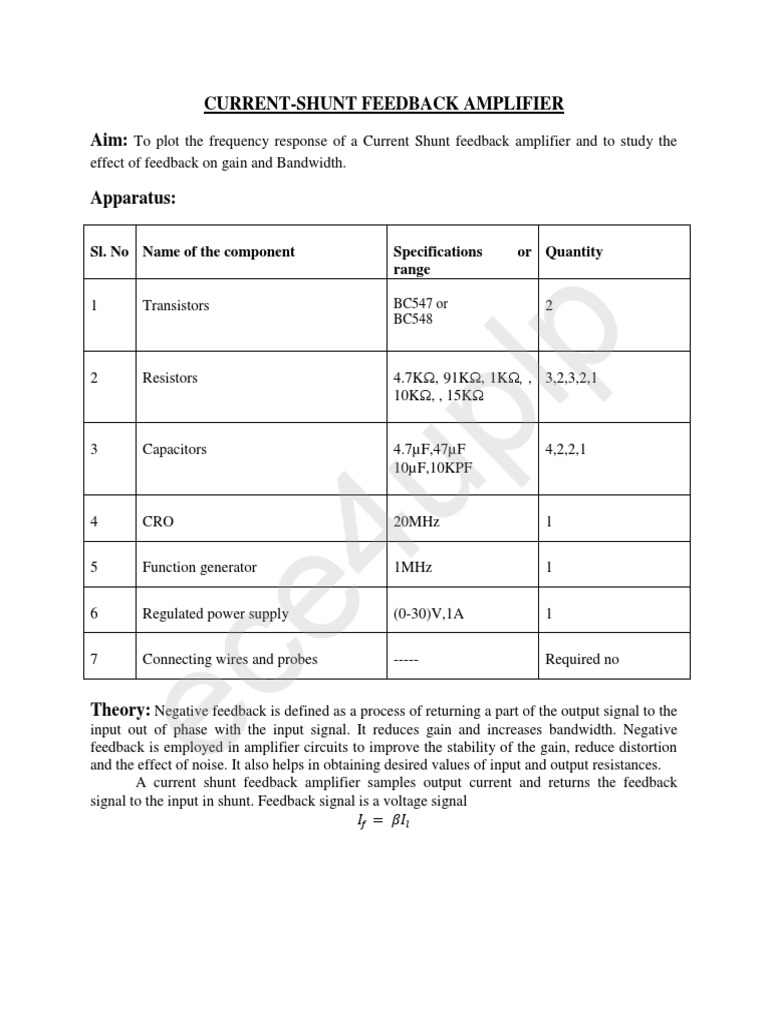 Current Shunt Feedback Amplifier | PDF | Amplifier | Feedback