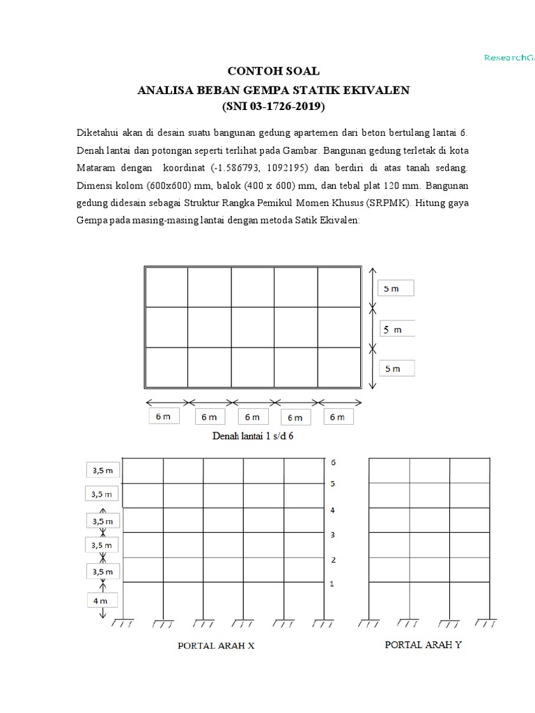 Contoh Soal Analisa Beban Gempa Statik Ekivalen (SNI 03-1726-2019) | PDF
