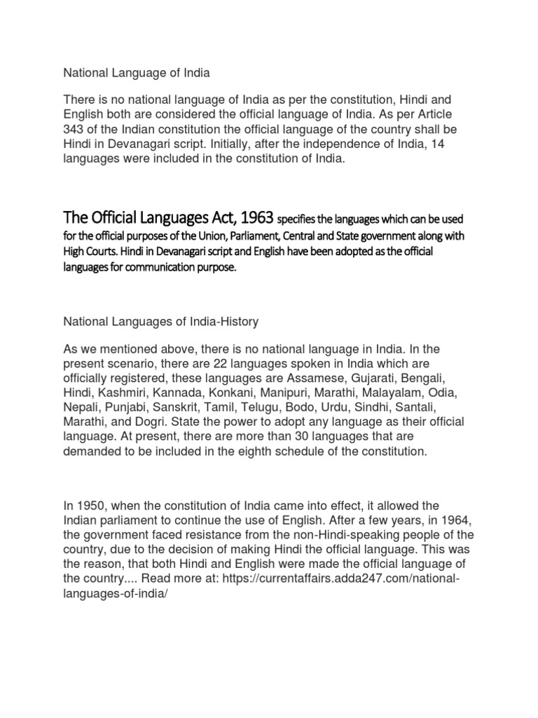The Official Languages Act, 1963 | PDF