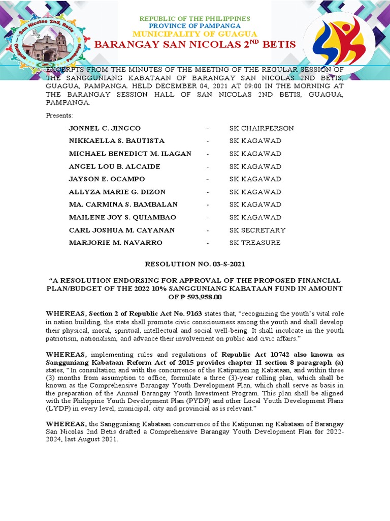 SK Resolution | PDF | Philippines | Government