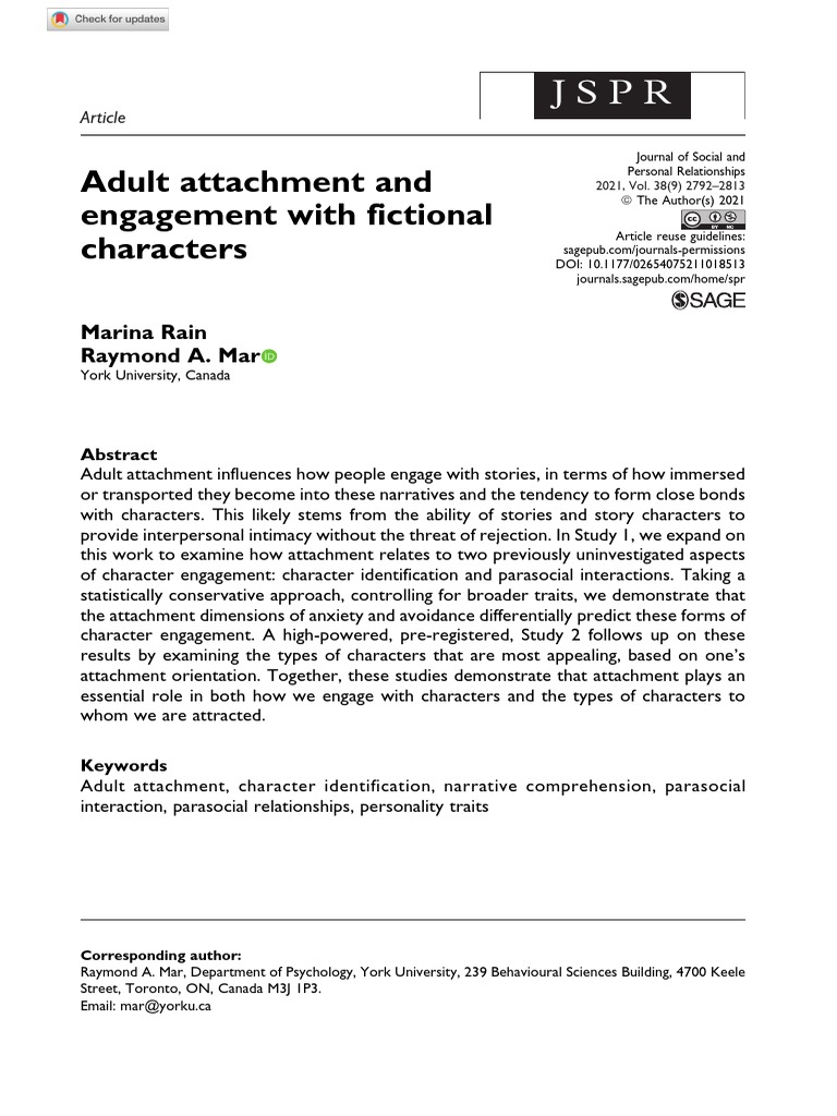 RAIN - Marina - Adult Attachment | PDF | Attachment Theory | Extraversion And Introversion