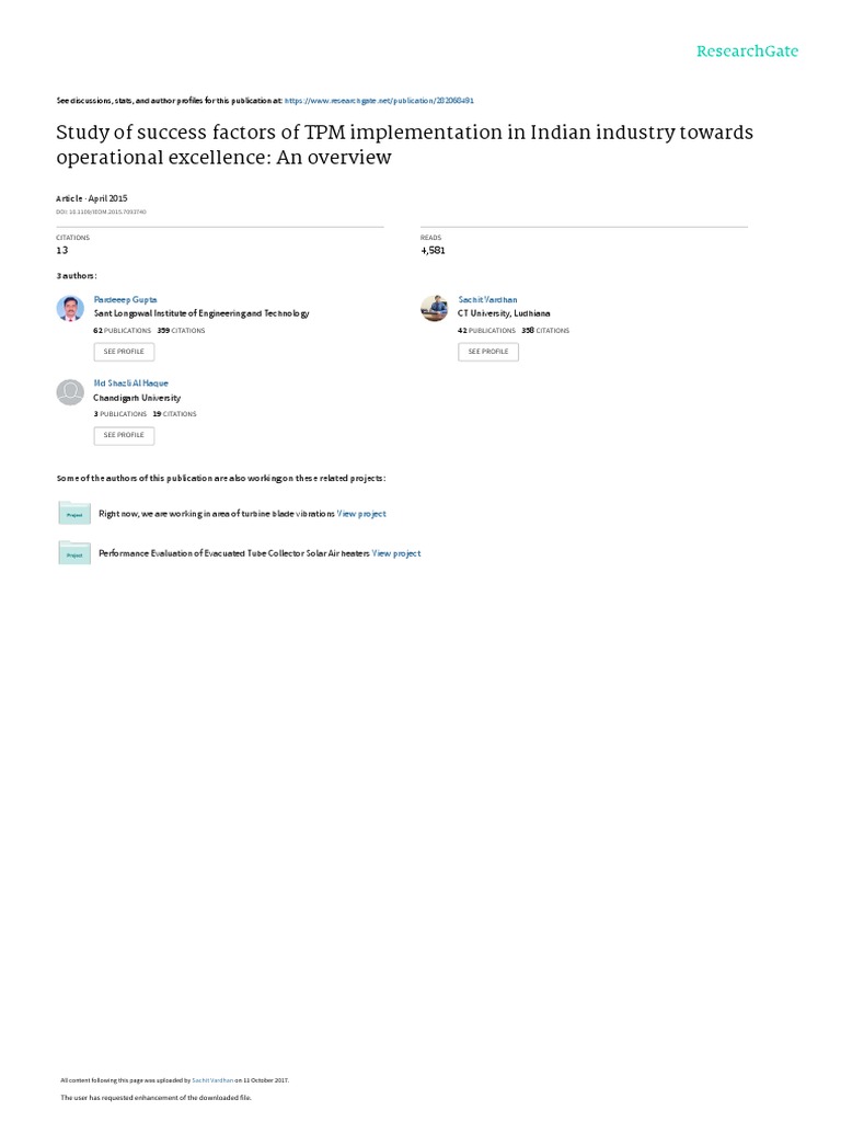 Study of Success Factors of TPM Implementation in Indian Industry Towards Operational Excellence ...