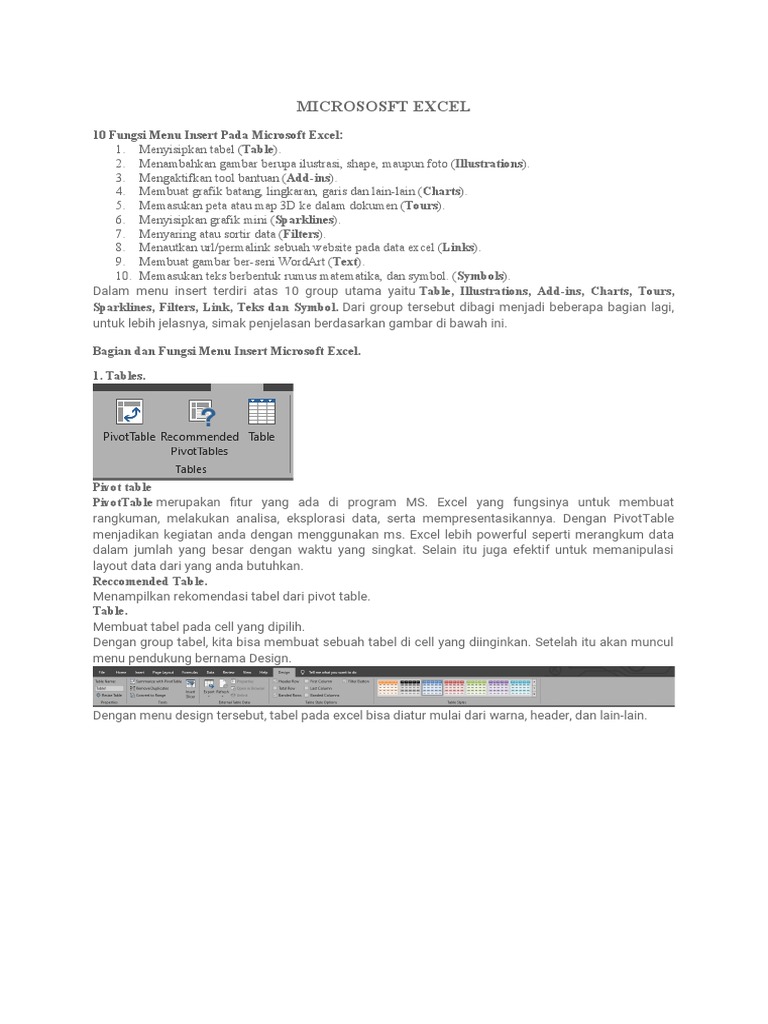 Fungsi Menu Insert di Microsoft Excel | PDF | Karier & Perkembangan