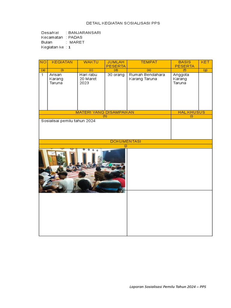 (A) (B (C) (D) (E) (F) (G) : Laporan Sosialisasi Pemilu Tahun 2024 - PPS | PDF