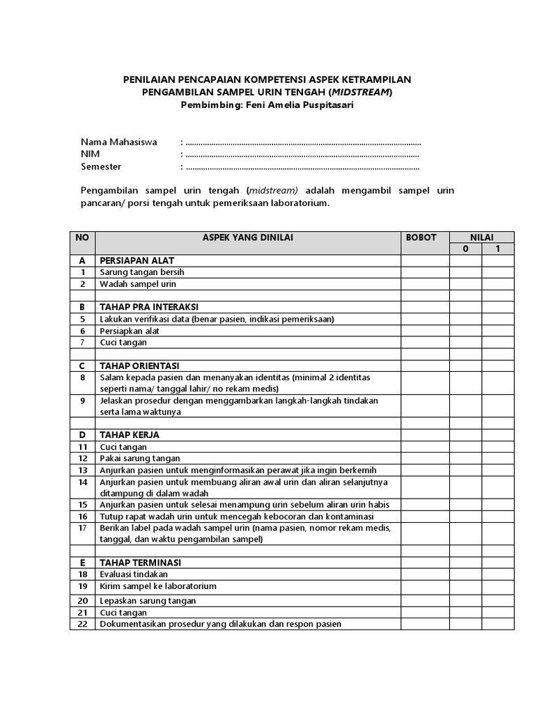 Prosedur Uji Pengambilan Sampel Urin Tengah (Midstream) | PDF