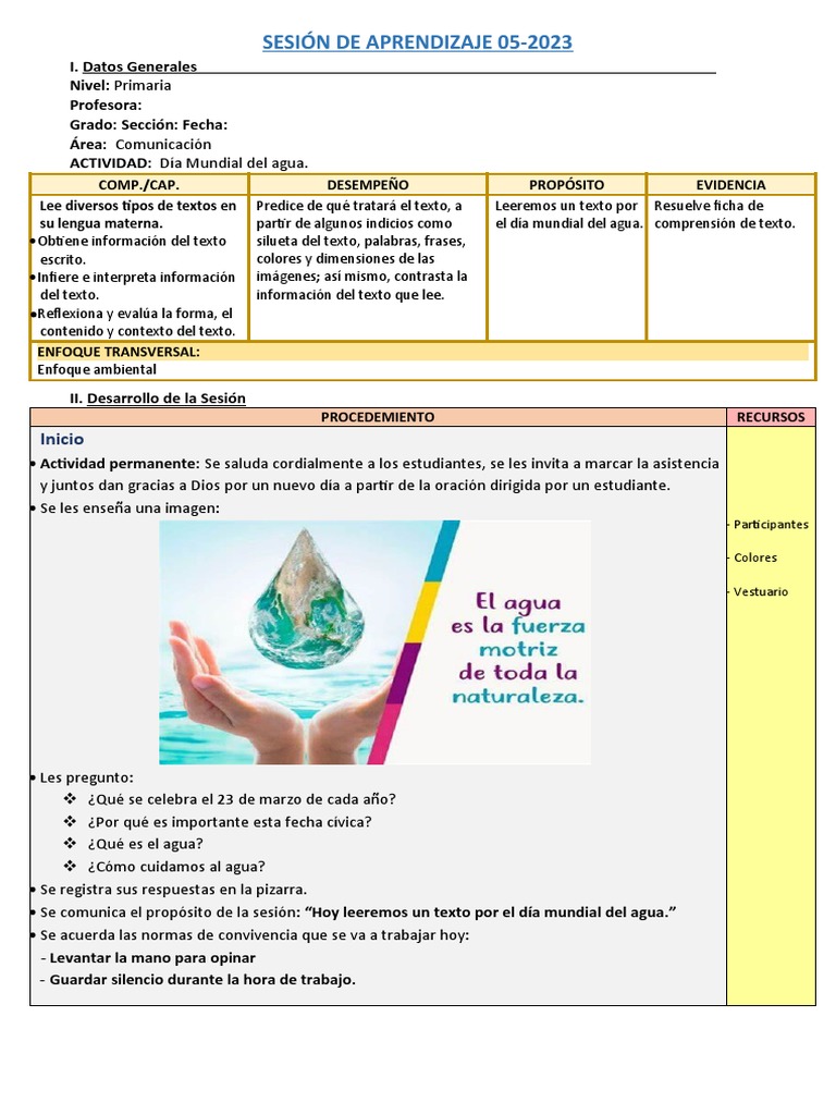 Sesión de Aprendizaje - Día Mundial Del Agua | PDF | Ciencia cognitiva | Cognición