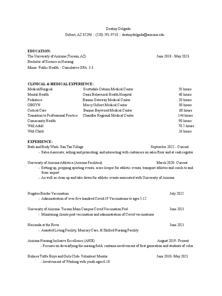 Delgado Destiny Resume | PDF | Nursing | Health Care