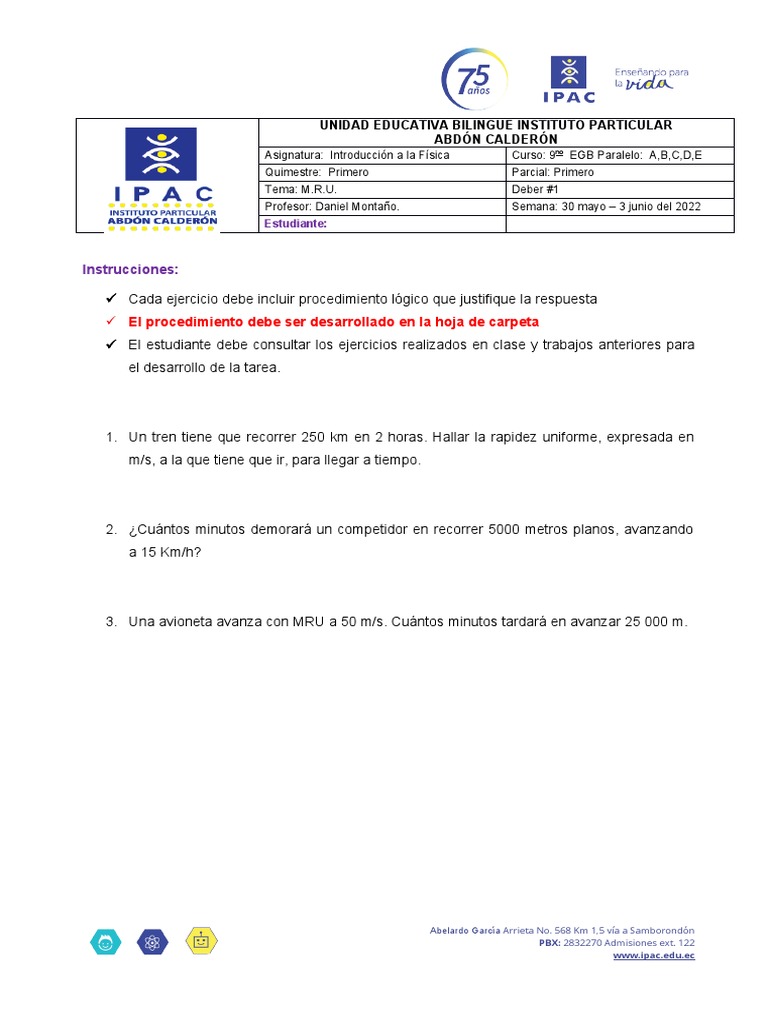 DEBER #1 9no MRU P1Q1 | PDF