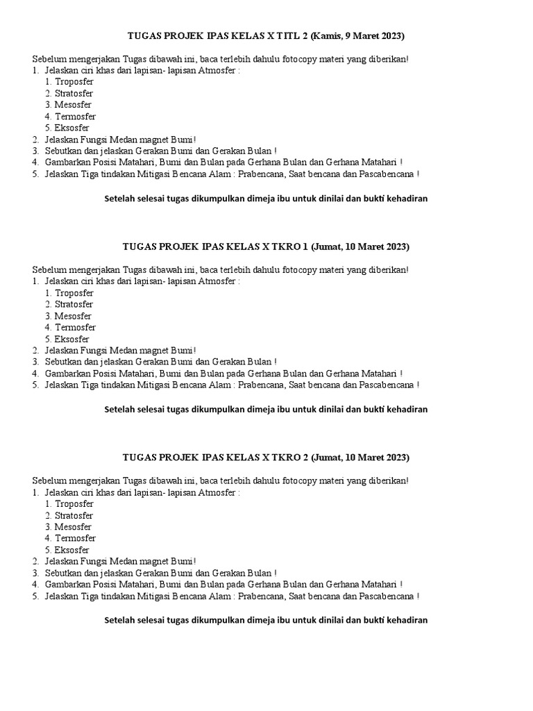 TUGAS PROJEK IPAS Materi Lapisan Atmosfer | PDF
