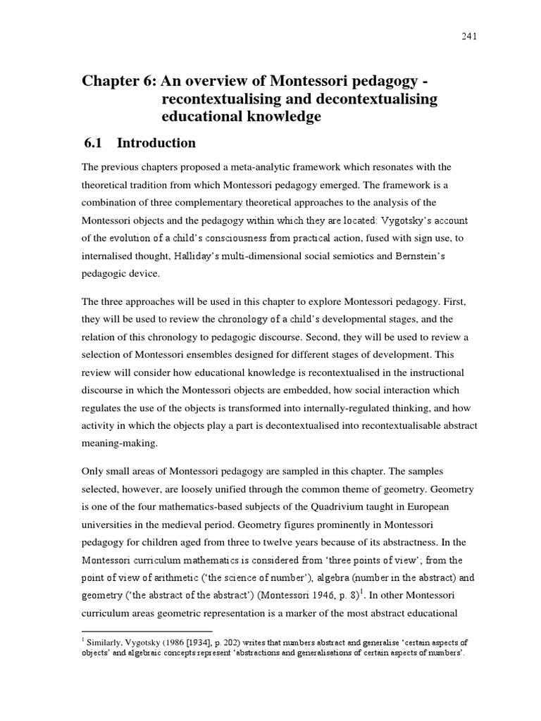 An Overview of Montessori Pedagogy Recontextualising and ...