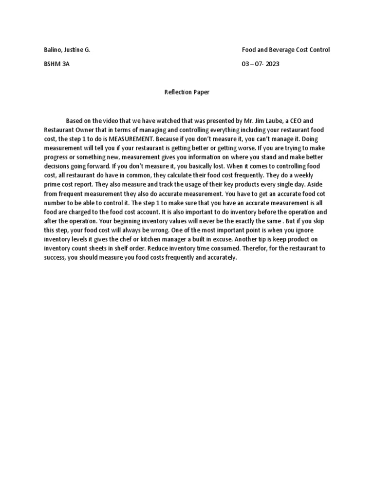 Reflection Paper in FNB 1 | PDF