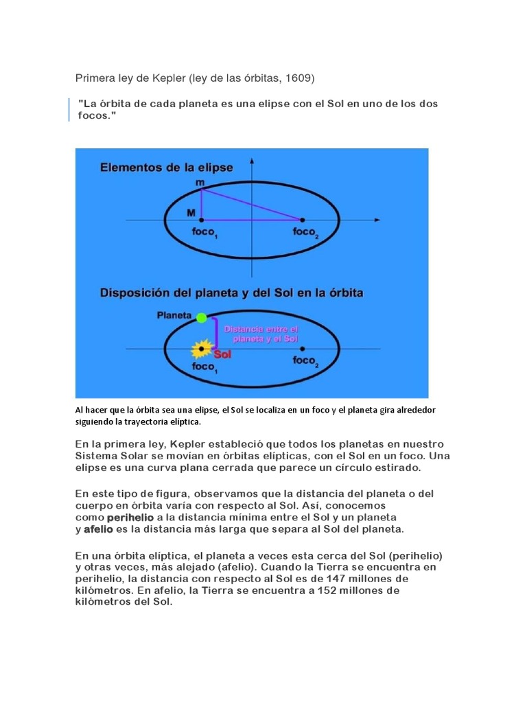 Primera Ley de Kepler (Ley de Las Órbitas, 1609) | PDF | Orbita | Elipse