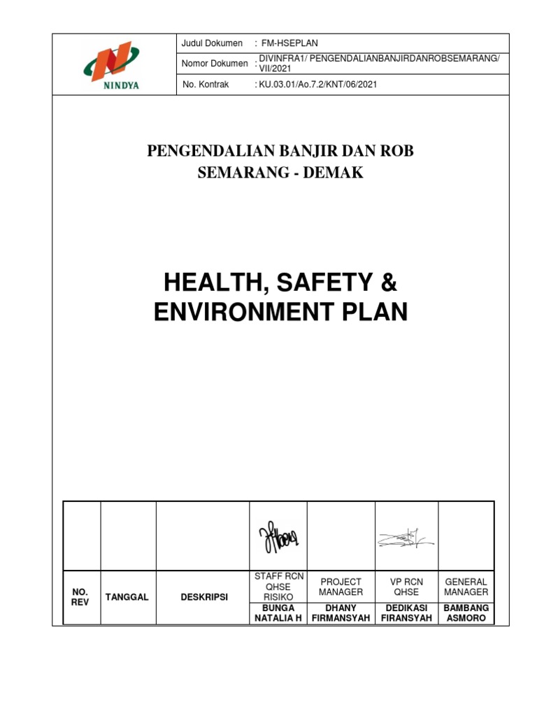 HSE Plan Proyek Pengendalian Banjir dan Rob Semarang - Demak Paket II (1) | PDF