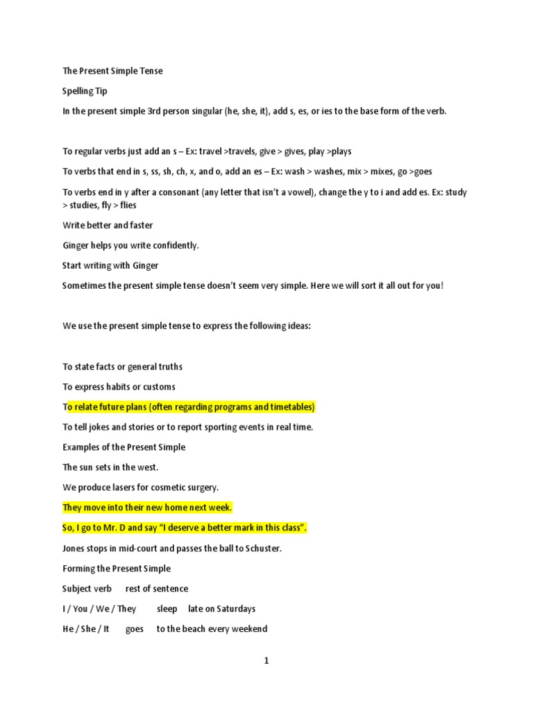 The Present Simple Tense | PDF | Perfect (Grammar) | Grammatical Tense