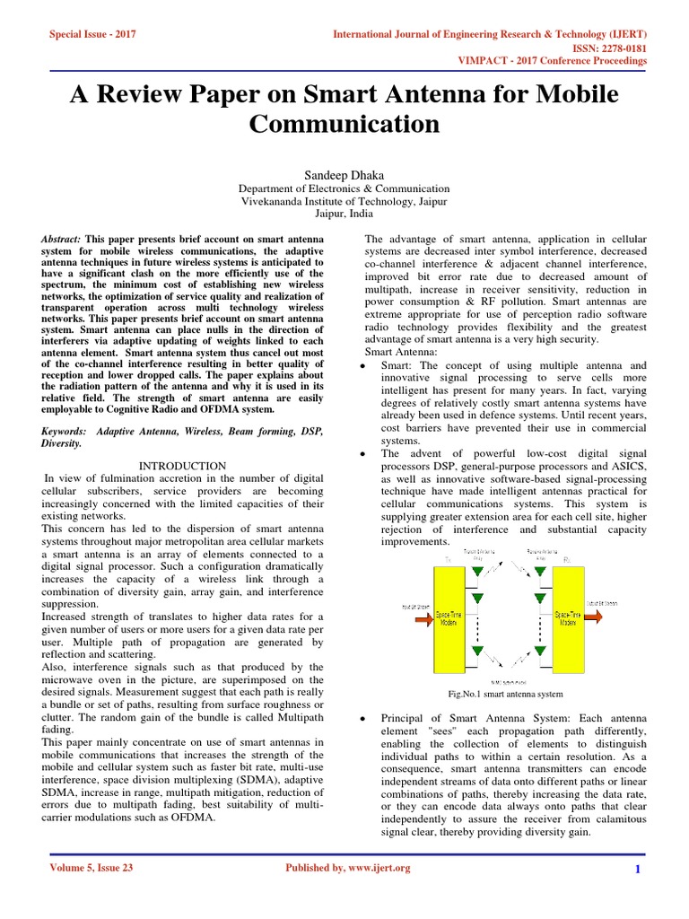 A Review Paper On Smart Antenna For Mobile Communication ...