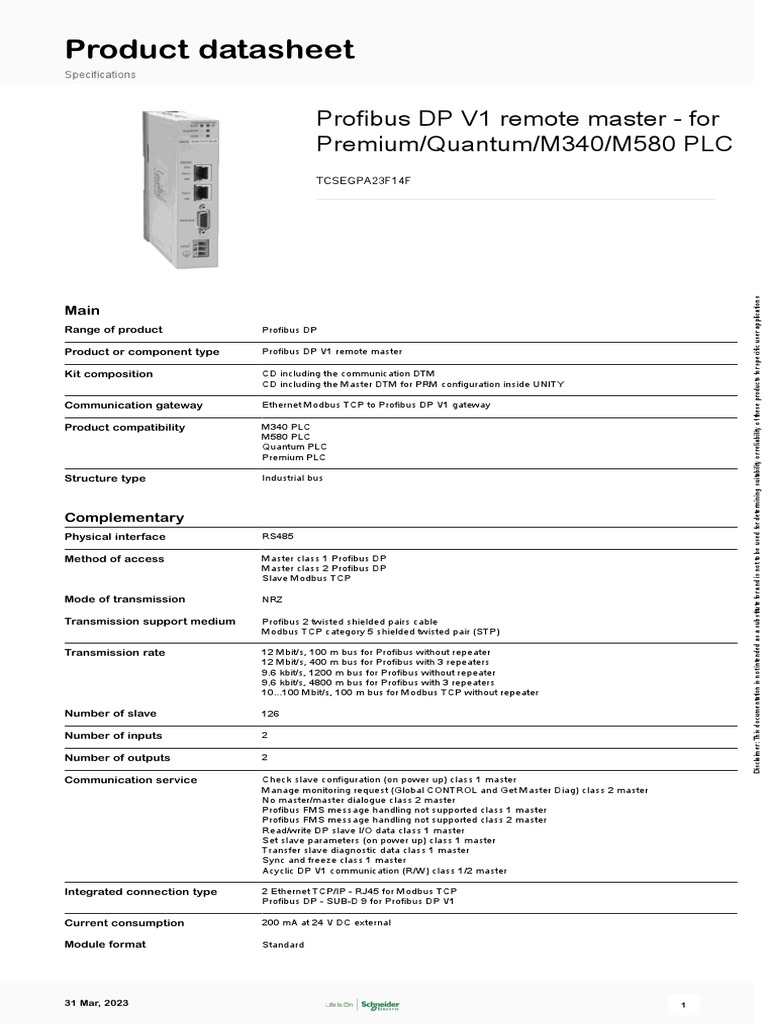 Profibus TCSEGPA23F14F | PDF | Physical Layer Protocols | Computer Engineering