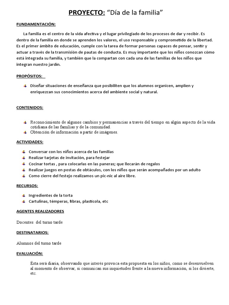 Proyecto Día de la Familia en el Jardín | PDF