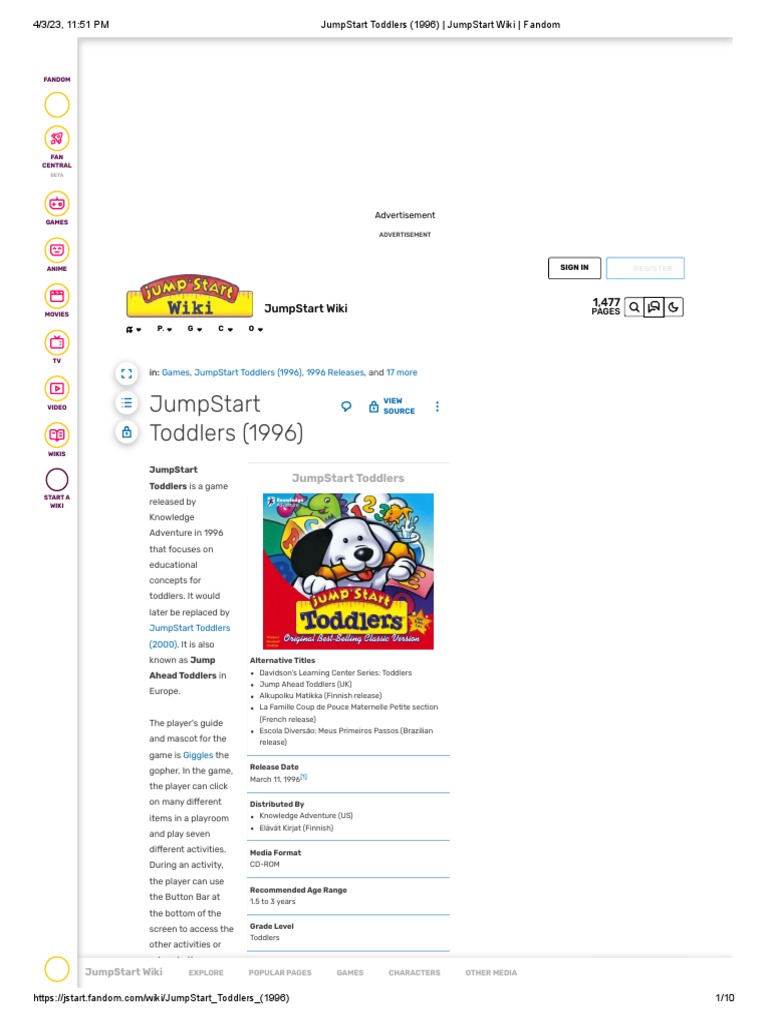 JumpStart Toddlers (1996) - JumpStart Wiki - Fandom | PDF | Fandom ...