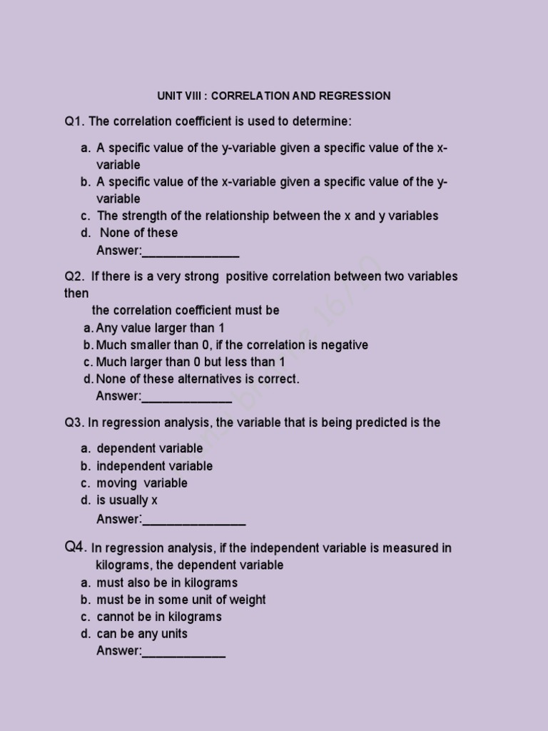 Mansi Bharne 16/10: Unit Viii: Correlation and Regression | PDF | Dependent And Independent ...