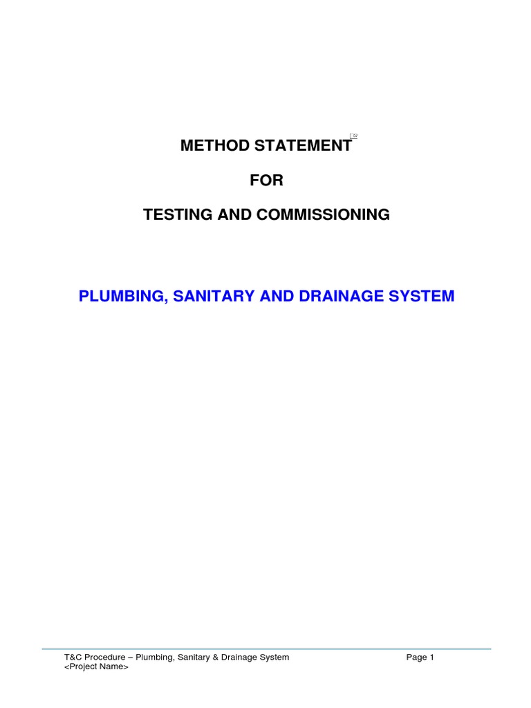 Method Statement FOR Testing and Commissioning: Plumbing, Sanitary and ...