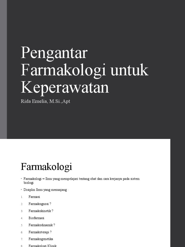 Pengantar Farmakologi Untuk Keperawatan: Rida Emelia, M.Si.,Apt | PDF