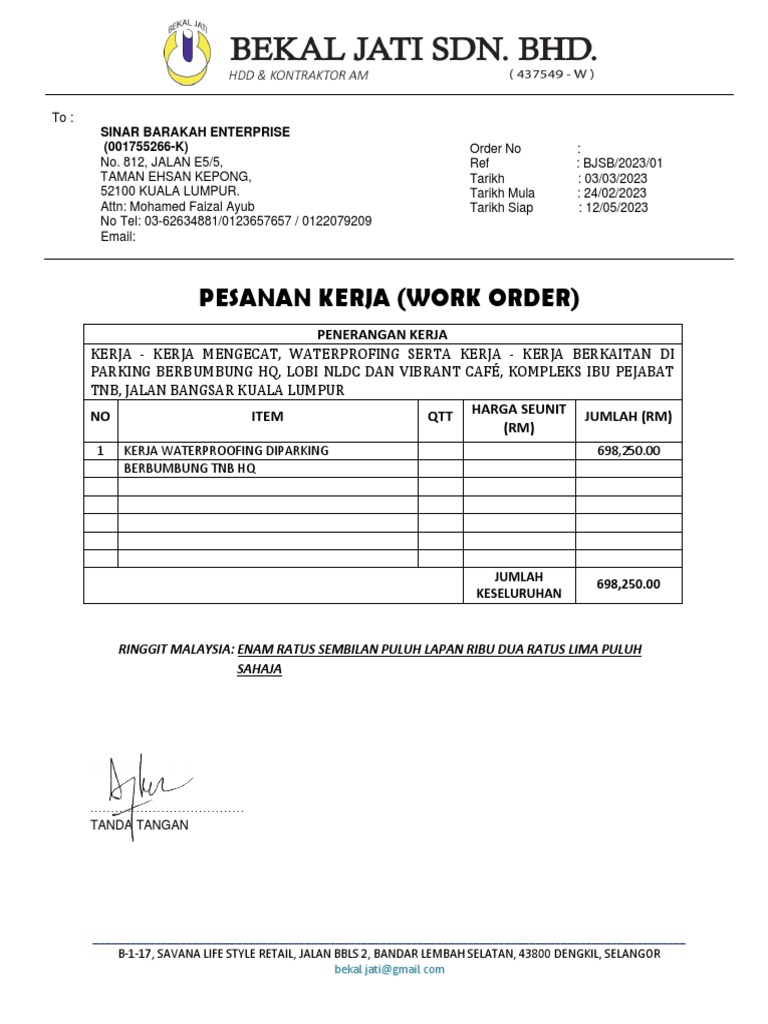 Pesanan Kerja (Work Order) | PDF