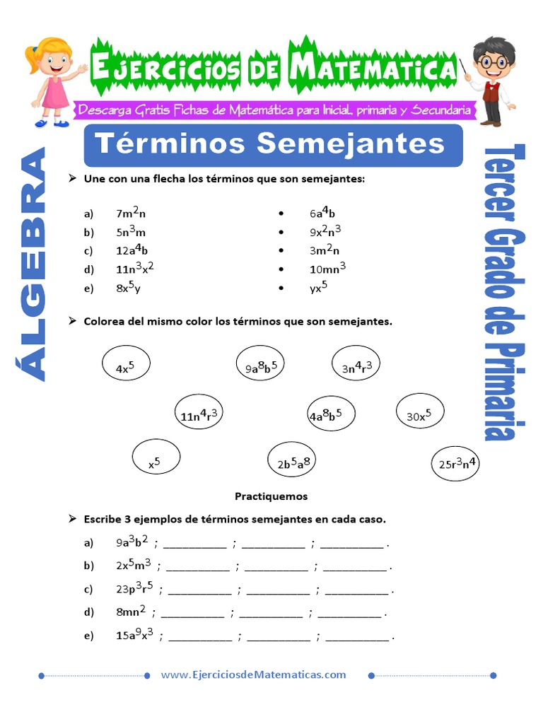 Ejercicios sobre Términos Semejantes | PDF