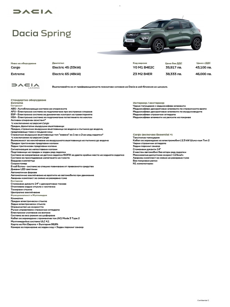 Pricelist Dacia Spring | PDF