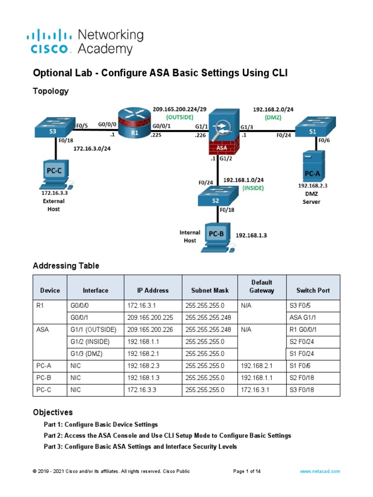 21.2.10 Optional Lab - Configure ASA Basic Settings Using The CLI | Download Free PDF | Command ...