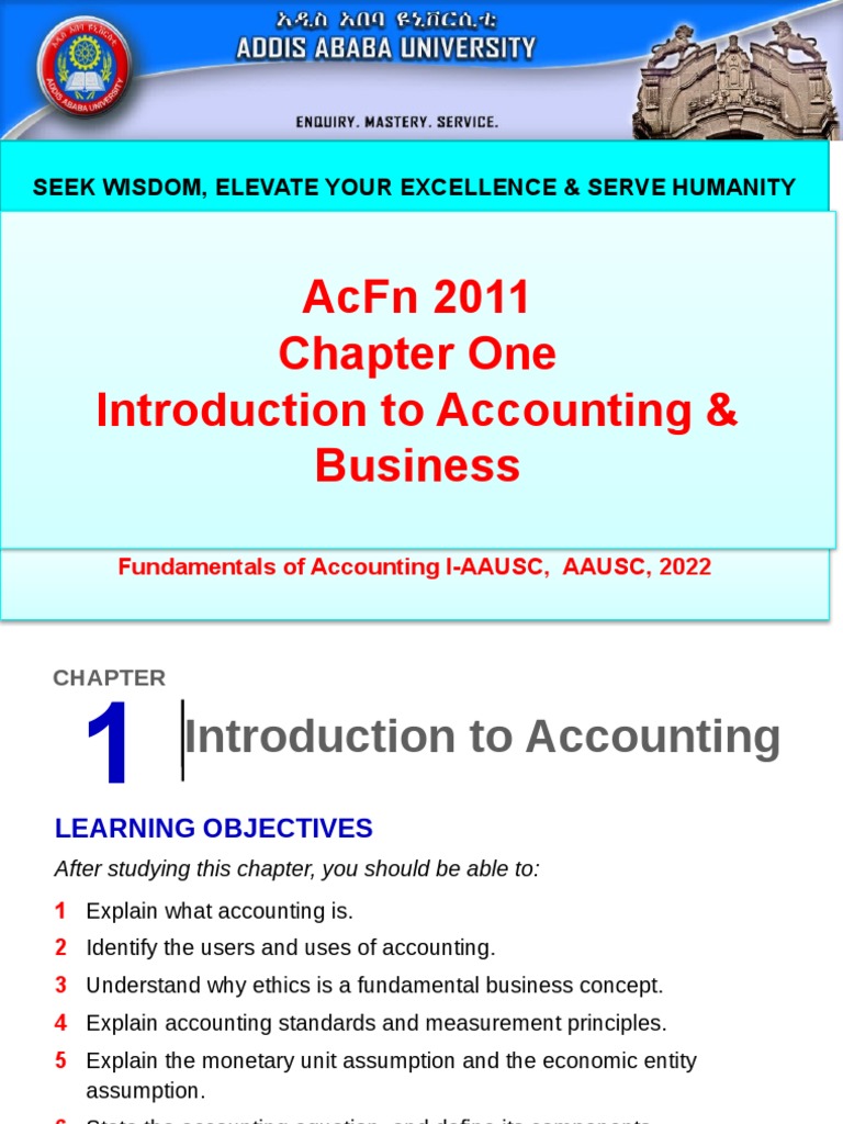 Acfn 2011 Chapter One Introduction To Accounting & Business: Seek Wisdom, Elevate Your ...