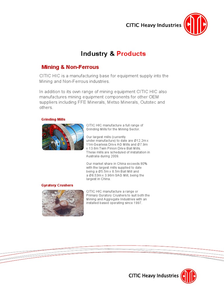 Brief Outline of CITIC HIC Products | PDF | Mill (Grinding) | Pipe ...