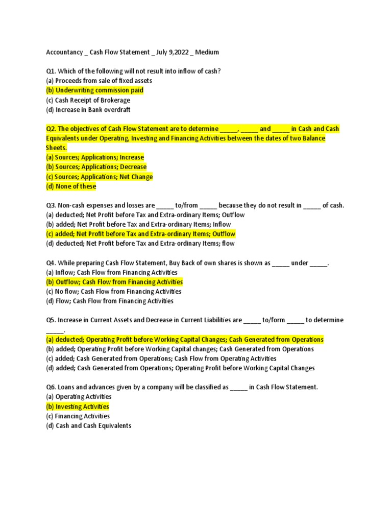 Accountancy Cash Flow Statement Class 12th | PDF | Cash Flow Statement ...