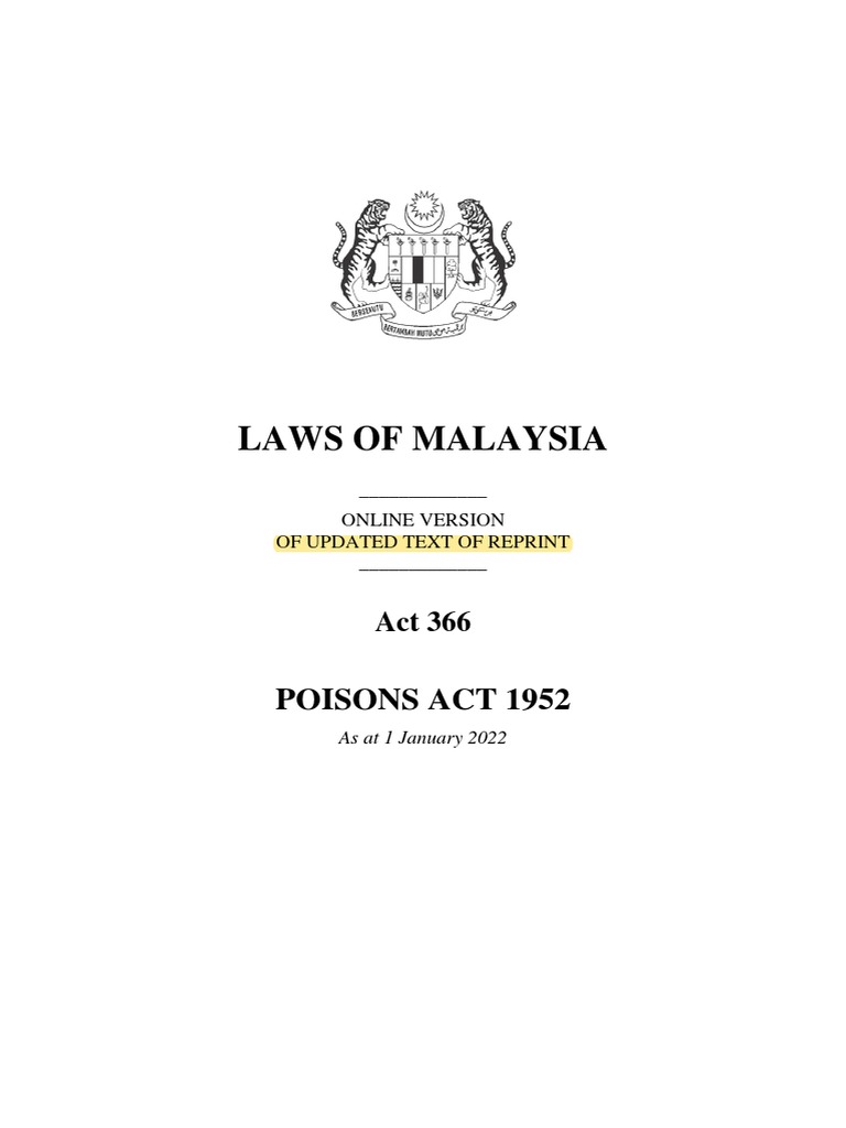 Laws of Malaysia: Poisons Act 1952 | PDF | Medical Prescription | License