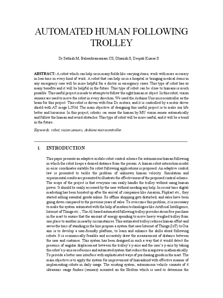 Automated Human Following Trolley | PDF | Robot | Robotics