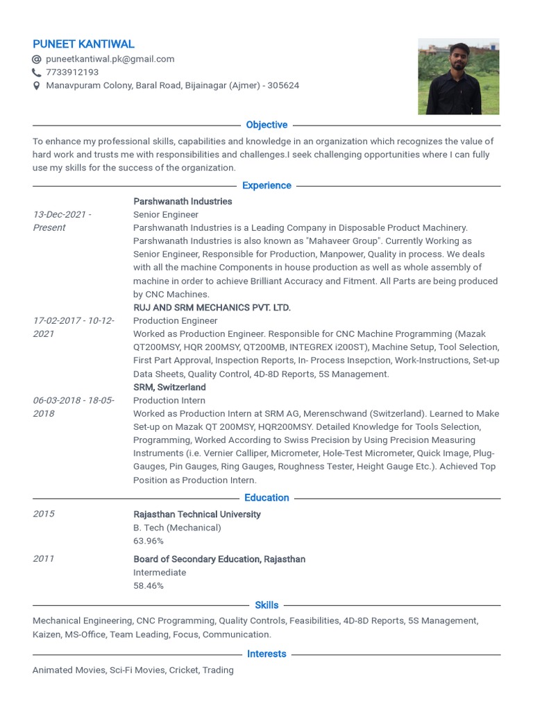 Puneet Kantiwal: 13-Dec-2021 - Present | PDF | Numerical Control | Engineering