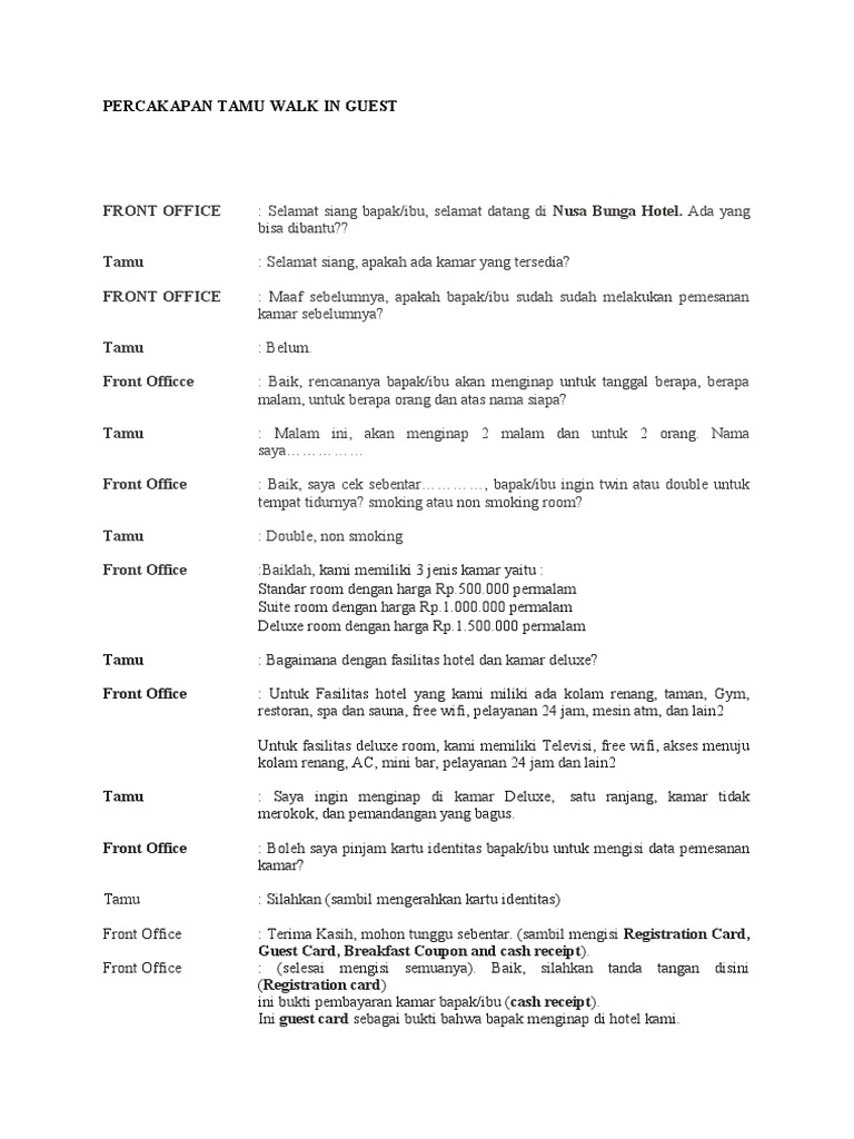 PERCAKAPAN TAMU WALK IN GUESTuytujytgkj | PDF