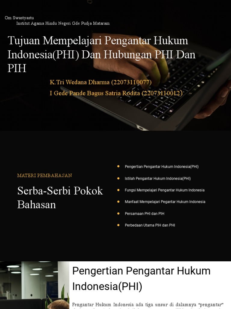 Tujuan Mempelajari Pengantar Hukum Indonesia (PHI) Dan Hubungan PHI Dan PIH | PDF