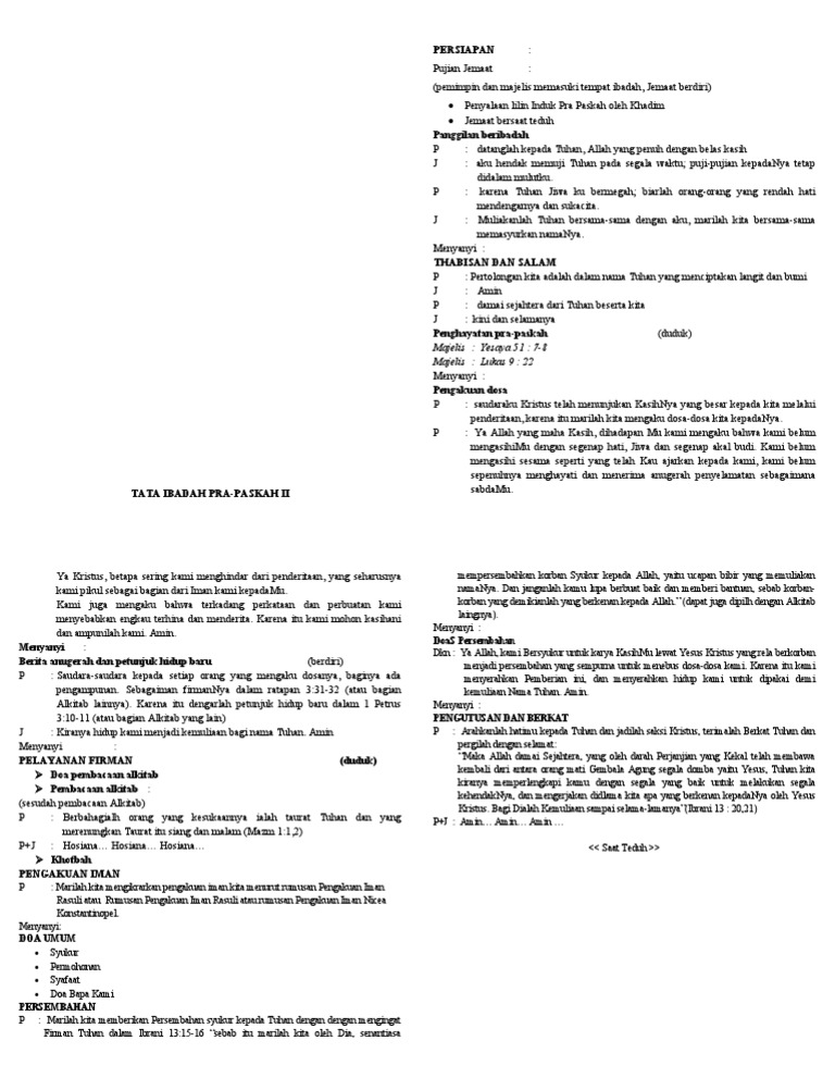 Liturgi Pra Paskah 2 | PDF