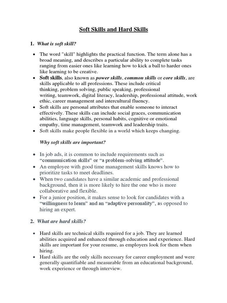 Soft Skills and Hard Skills | PDF | Skill | Cognition