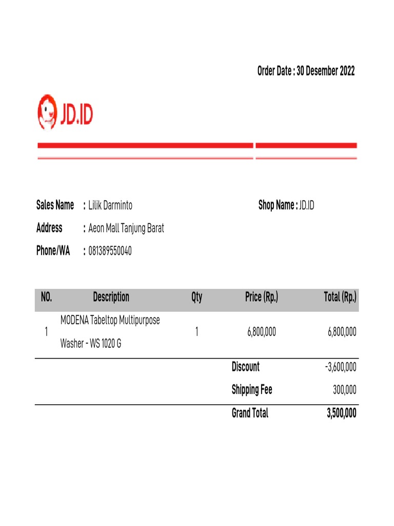 Nota Pembelian JD - ID | PDF