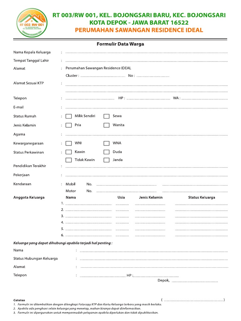 Formulir Data Warga | PDF