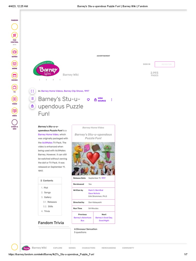 Barney's Stu-U-Upendous Puzzle Fun! - Barney Wiki - Fandom | PDF | Fandom