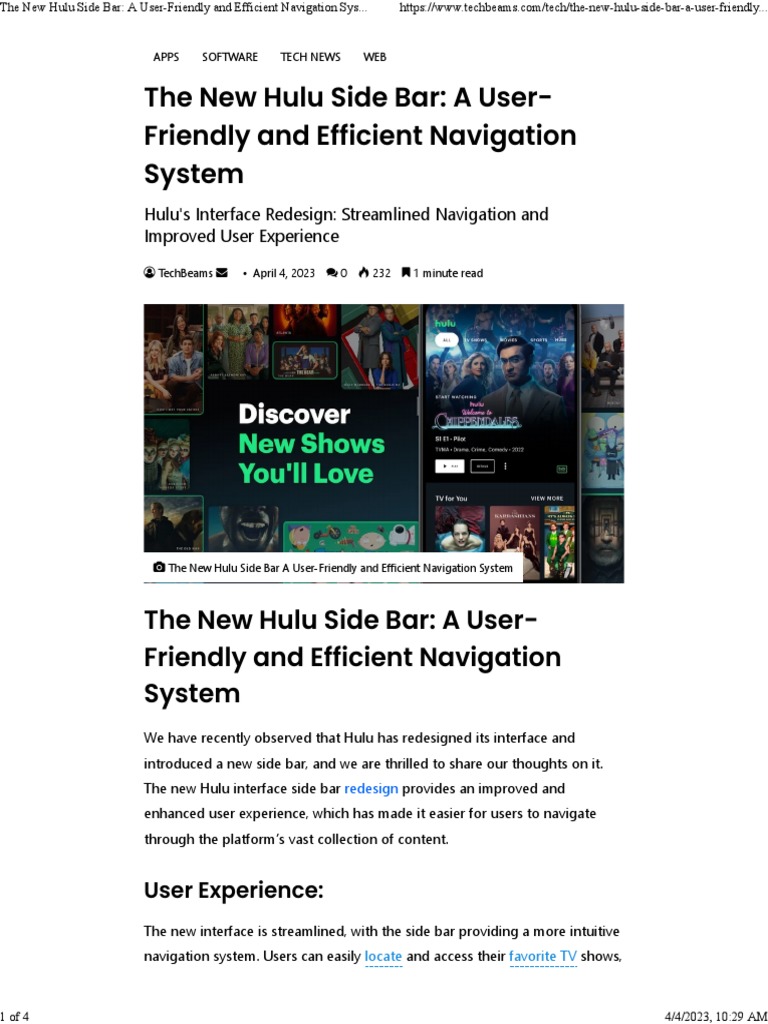 The New Hulu Side Bar A User-Friendly and Efficient Navigation System - TechBeams | PDF ...