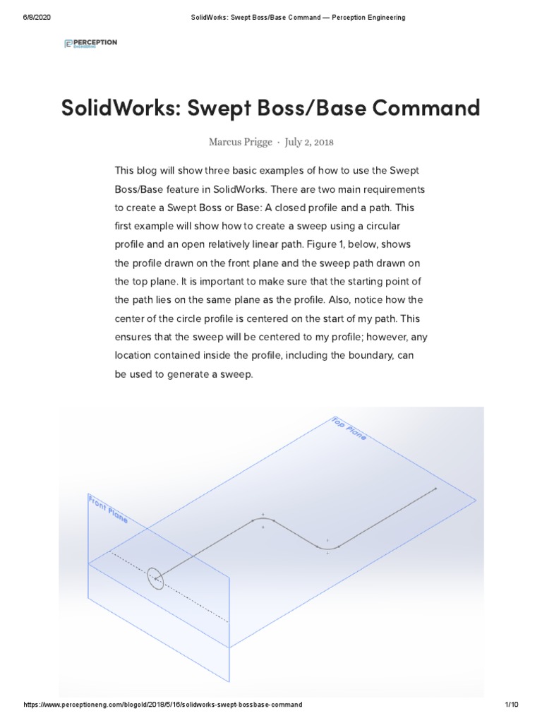 SolidWorks - Swept Boss - Base Command - Perception Engineering | PDF ...