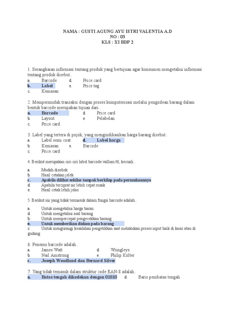 Nama: Gusti Agung Ayu Istri Valentia A.D NO: 03 KLS: Xi BDP 2 | PDF