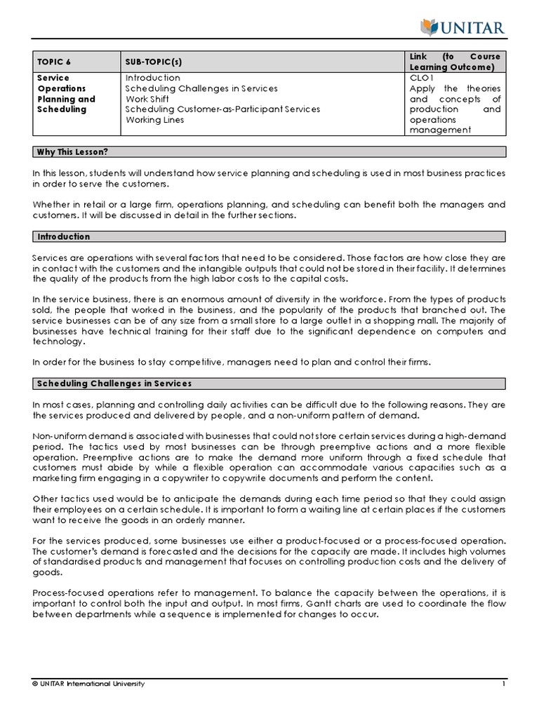 L5 Service Operations Planning and Scheduling | PDF | Demand | Retail